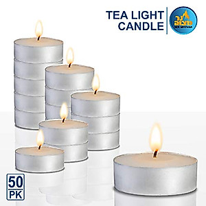 Tea Light Candles - 50 Bulk Pack - White Unscented Travel, Centerpiece, Decorative Candle - 4.5 Hour Burn Time - Pressed Wax - by Ner Mitzvah