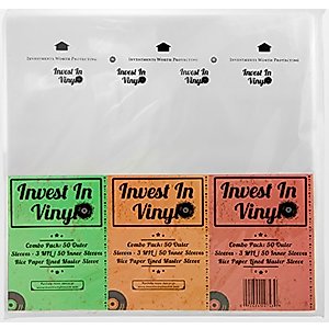 100 LP Sleeves Combo Pack (50 3 mil Outer & 50 Master Inner Sleeves) 33 RPM 12" Vinyl Record Sleeves Provide Your LP Collection with The Proper Protection - Invest In Vinyl