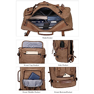 WITZMAN Canvas Backpack Vintage Travel Backpack Large Laptop Bags Convertible Shoulder Rucksack (A519-1 Brown)