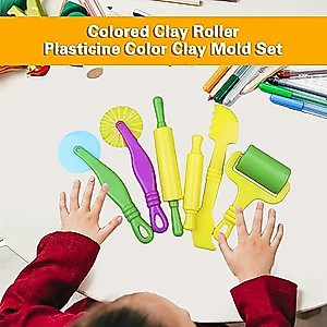 Worparsen Clay Tool Toys Clay and Dough Tools Play Dough Tools Set ​for Kids，Assorted Colors，Various Shape Play Dough Rollers & Cutters Clay Tool Toys Arts and Crafts for Kids Ages 3 & Up 6pcs