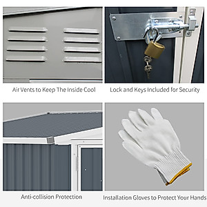 Outsunny 4' x 6' Steel Garden Storage Shed Lean to Shed Outdoor Metal Tool House with Lockable Door and 2 Air Vents for Backyard, Patio, Lawn