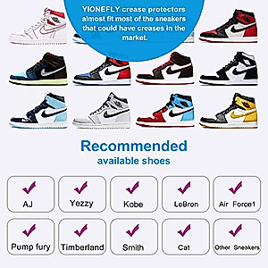 YIONEFLY 6 Pairs Shoe Crease Protectors - Prevent Sneaker Creases and Toe Box Decrease - Fits Air Force, Jordan, Dunk & More - Shoe Anti Creases Guard for Women's Shoes (Size 5-8.5)