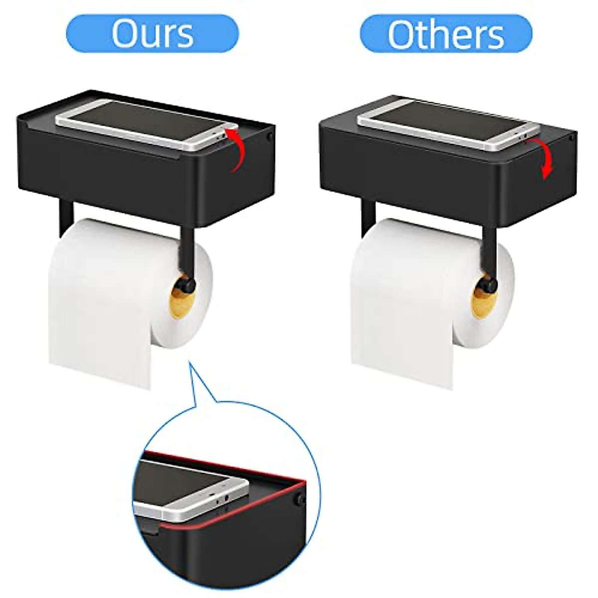 JUYSON Toilet Paper Holder with Shelf, Flushable Wipes Dispenser Fits for Bathroom Wipe Storage, Keep Your Wipes Hidden Out of Sight - SUS304 Stainless Steel Wall Mount Organizer (Matte Black)