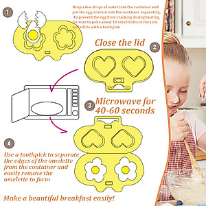 Egg Poachers, Microwave Egg Poacher 2-Cavity Microwave Egg Cooker Food Grade Plastic Microwave Egg Maker Flower ＆ Heart Shaped Egg Poacher for Low-Calorie Breakfasts