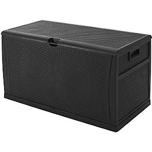 SOLAURA Outdoor Storage Deck Box-120 Gallon Black Wicker Pattern Container Cabinet for Patio Furniture Cushions, Pillows, Garden Tools and Pool Toys