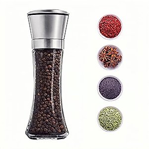 Fillable Stainless Steel Grinder - Aadjustable Black Pepper Grinder, Long Lasting Fresh Keeping Spice Grinder, High Glass Blender That Can Be Used for Pepper, Cumin, Sea Salt, Mung Bean (High)