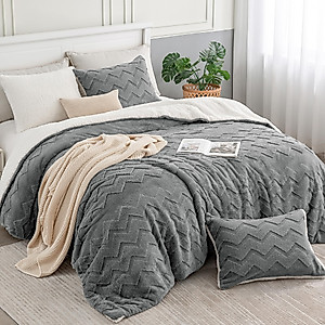 BEDELITE Fluffy Twin Comforter Set - Super Soft Sherpa Grey Comforter for Twin Size Bed, Luxury Warm Bedding Set for Winter, Fuzzy Bed Set 2 piece (1 Comforter, 1 Pillowcase)