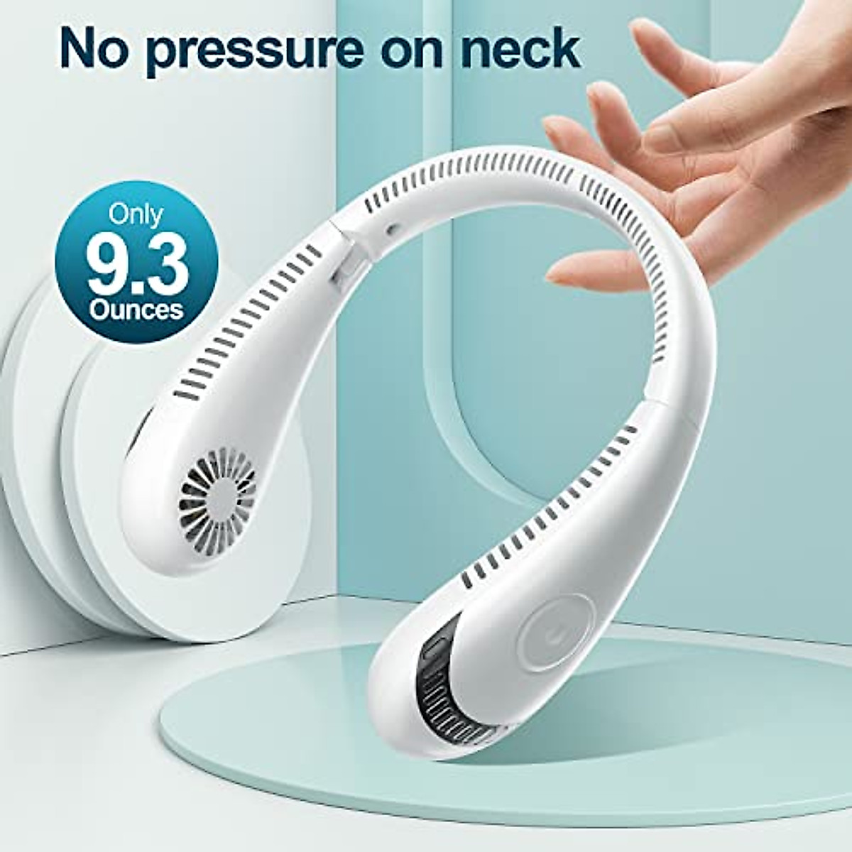 SKD RV Tech Portable Neck Fan, 5000mAh Foldable Personal Fan, Up to 12 Hours Hands-Free Bladeless Fan, Adjustable Portable Fan with USB Charging 3 Speeds for Kitchen, Office, Outdoor - White