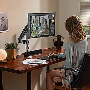 HUANUO Single Monitor Mount - Gas Spring Monitor Arm Fits 13-32'' Monitor, Full Motion Swivel, Single Monitor Stand, Ultra Height Adjustable for Stand Work, Monitor Desk Stand with VESA, Max 19.8lbs