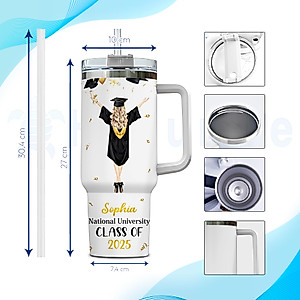 Hyturtle Personalized Graduation Tumbler Class Of 2025 - Graduation Gifts For Her Women - Best Congrats Grad Gifts For College High School Masters Degree - Stainless Steel Travel Coffee Cup With Lid