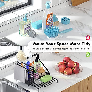 Livod Sink Caddy，Kitchen Sink Caddy Sponge Holder with Drain Tray, Stainless Steel Rustproof Dish Brush Caddy Kitchen Sink Organizer for Countertop，(Black)