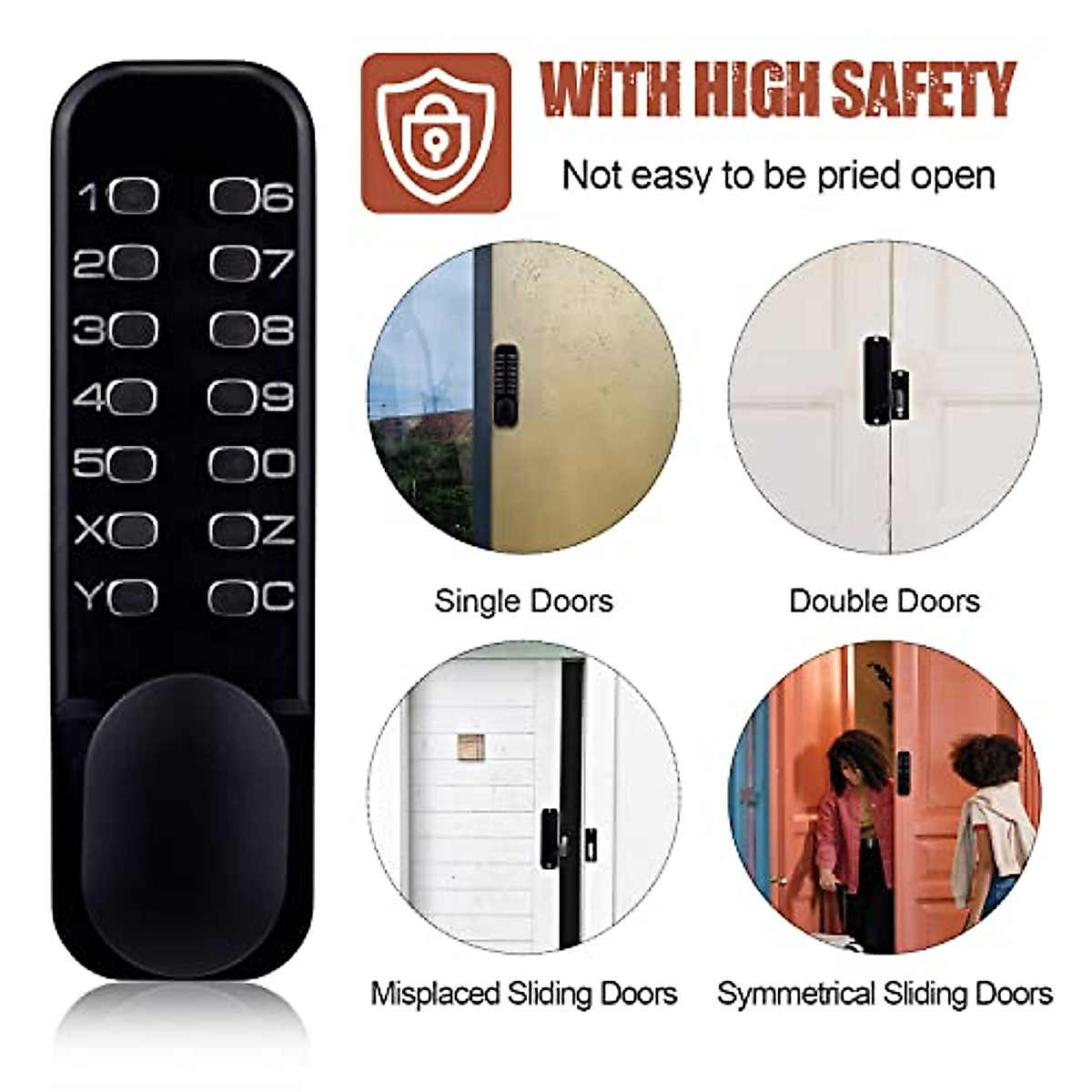 Keyless Entry Door Locks with Keypads Deadbolt, Mechanical Combination Latch Door Lock with Handle, Waterproof Keyless Sliding Door Lock, Digital Code Gate Front Door Lock Set with Door Knob (Black)