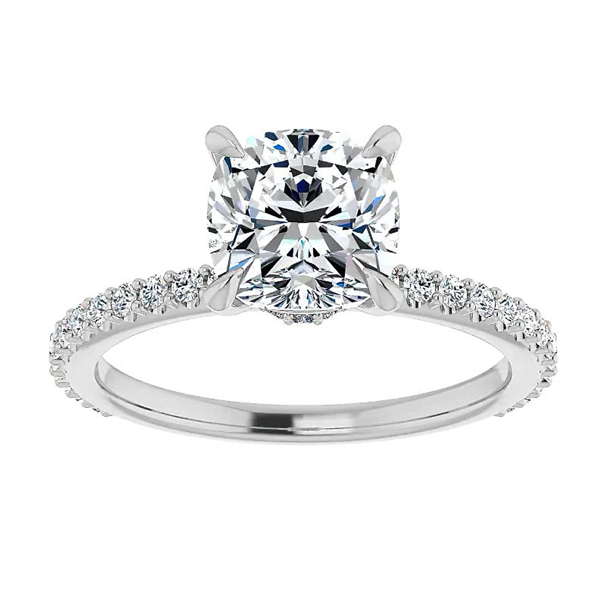 10K Solid White Gold Handmade Engagement Ring 2 CT Cushion Cut Moissanite Diamond Solitaire Wedding/Bridal Ring for Women/Her Propose Ring Set (9.5)