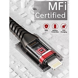 UYOUNG iPhone Charger Cable 3Pack 6FT Lightning Cable USB Long Heavy Duty Nylon Fast iPhone Charging Cord Compatible with iPhone 14/13/12/11/Pro/X/Xs Max/XR /8/7/6/6S/plus/iPad Mini-Red