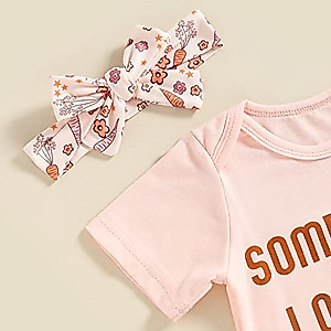 Easter Baby Girl Outfit - Some Bunny Loves You Short Sleeve Romper Bodysuit Carrot Short Baby Girl Easter Outfits (Pink# Bunny Love, 0-6 Months)