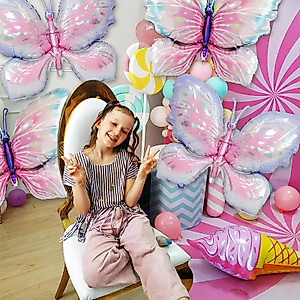 Butterfly Balloons, 4 PCS 40 inch Pink Purple and Bluy Butterfly Mylar Foil Balloons for Girls Women Butterfly Theme Party Wedding Birthday Baby Shower Party Decoration (Purple/Blue-4pcs)