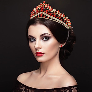 𝑪𝑼𝑩𝑨𝑪𝑶 Crystal Red Crown and Tiaras for Women, Queen Crown Bridal Headband Princess Tiara for Girls, Birthday Crown for Women Rhinestone Wedding Headband Halloween Cosplay Costume Party Decorations