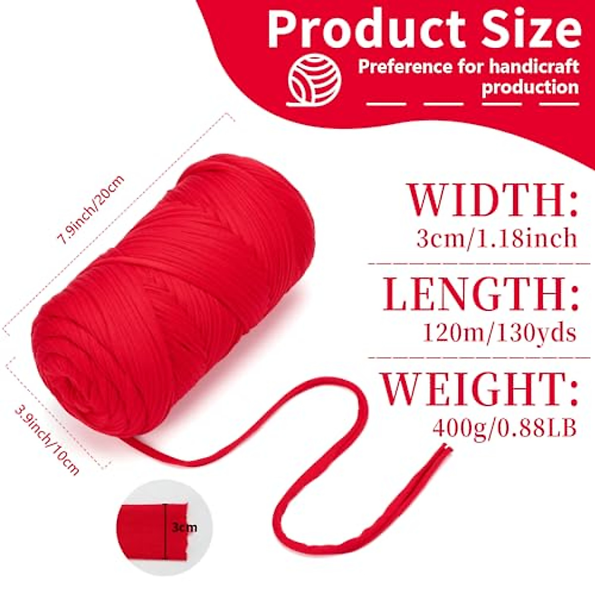 Comtest T-Shirt Yarn Knitting Yarn for DIY Bag Blanket Cushion Handmade Crochet Elastic Fabric Yarn 0.88Lb Red
