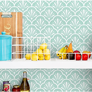 Guvana Green Peel and Stick Wallpaper Geometric Contact Paper Modern DIY Self Adhesive Wallpaper 17.32" X78.7"Removable Contact Paper White Trellis Decorative Paper for Accent Wall Covering Vinyl Roll