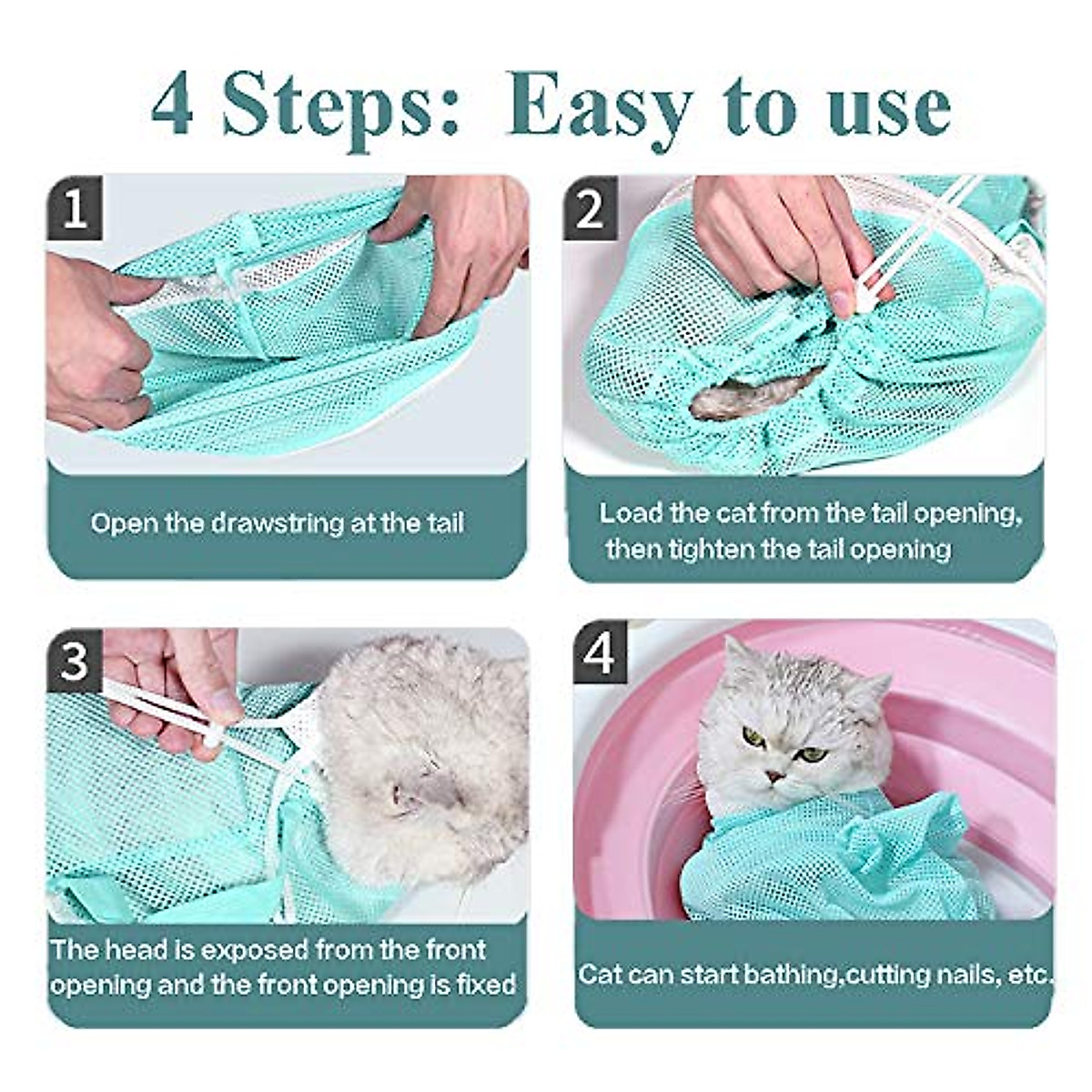 HATIKY Cat Bathing Bag，Puppy Dog Cleaning Shower Bag- Adjustable Anti-Bite and Anti-Scratch Polyester Soft Restraint Cat Grooming Bag for Bathing, Nail Trimming, Injection, Medicine Taking (Green)