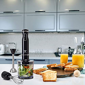 Moss & Stone Hand Blender Electric - With Egg Whisk & Chopper, Powerful 300- Watt - Immersion Hand Blender, Hand Mixer Set Stainless Steel Shaft & Blades, Handheld Blender With Ergonomic Handle (Black)