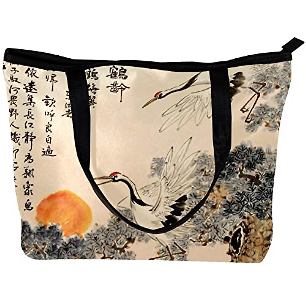 Women's Large Size Canvas Shoulder Bag Hobo Crossbody Handbag Casual Tote, Chinese Painting Pine Crane Vintage