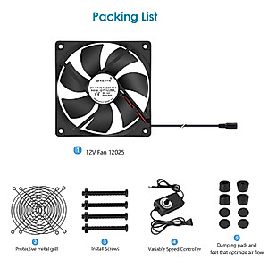 Qirssyn 120mm AC Powered Fan with Vriable Speed Controller, AC 110V to 220V Vriable Speed Fan for Receiver Amplifier DVR PlayStation Component Cooling