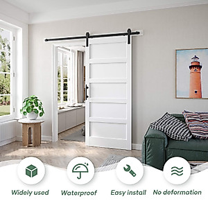 Fredbeck 36x84 inch White Barn Door with 6.6FT Sliding Door Hardware Kit Included & Handle,Solid,MDF,PVC Surface,DIY Assembly,5-Panel,Fit 33in-34in Opening