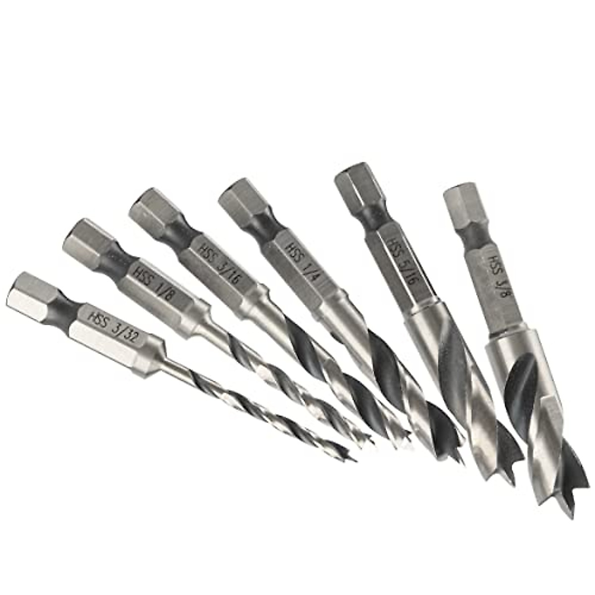 Yakamoz 6Pcs 1/4 Inch Quich Change Hex Shank Stubby Drill Bit Set for Wood Stubby Brad Point Short Drill Bits Imperial