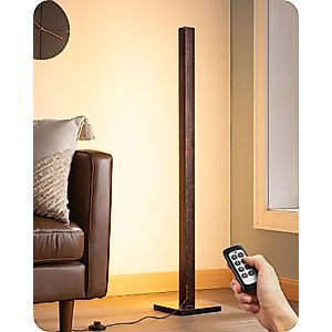 EDISHINE Wooden LED Corner Floor Lamp, Minimalist Dimmable Stick Light with Remote, Modern Standing Light for Living Room, Bedroom, Office, 7 Color Temperature 2700~6000K, 46"