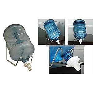 AquaNation Chrome Silver Metal Plated 3 - 5 Gallon Water Bottle Jug Canteen Stand and Dispenser Valve for 48mm 55mm Non Threaded Snap On Crown Top Large Reusable Water Jugs Bottles (55mm)