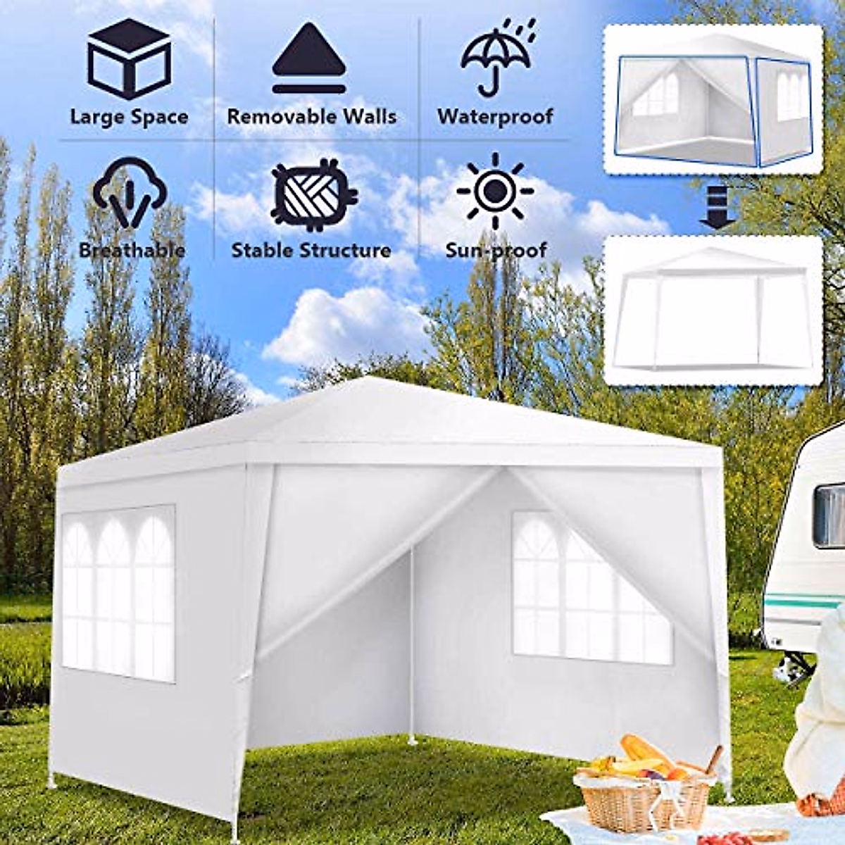 LUARANE 10’ x 10’ Canopy Gazebo, Outdoor Patio Pavilion Screen Shelter Pop Up Shelter with 4 Removable Sidewalls and Clear Windows, Wedding Party Event Tent for Garden, Lawn