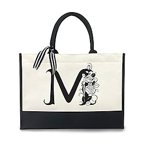 Aplata Canvas Tote Bag, Teacher Tote Bag with Inner Zipper Pouch, Monogram Tote Bags for Women, Flower Tote Bag, Bridal Shower Gift…