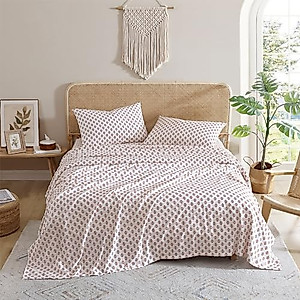 Indigo Ink - Full Size Sheet Set, 4-Piece Boho Medallion Patterned Bedding, Soft & Wrinkle Resistant (Panther Collection, Spice)