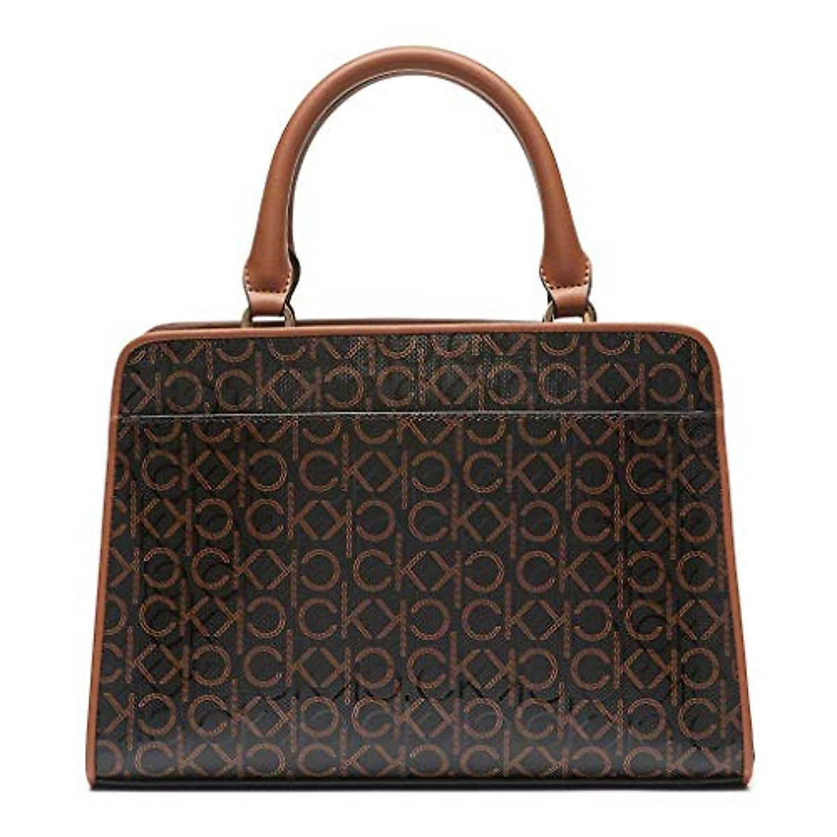 Calvin Klein Margot Textured Logo Satchel, Brown/Khaki/Caramel Embossed