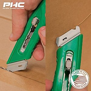 Pacific Handy Cutter S4R Safety Cutter, Retractable Utility Knife with an Ergonomical Design, Bladeless Tape Splitter, Steel Guard for Safety and Damage Protection, for Warehouse and In-Store Cutting , Green