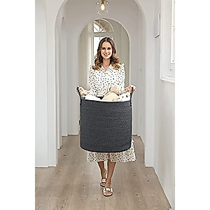 20" x 20" x 20" Extra Large Storage Basket, Cotton Rope Storage Baskets, Woven Laundry Hamper, Cloth Storage Bin, for Clothes Towel Blanket Basket in Living Room, All Black Grey Mix