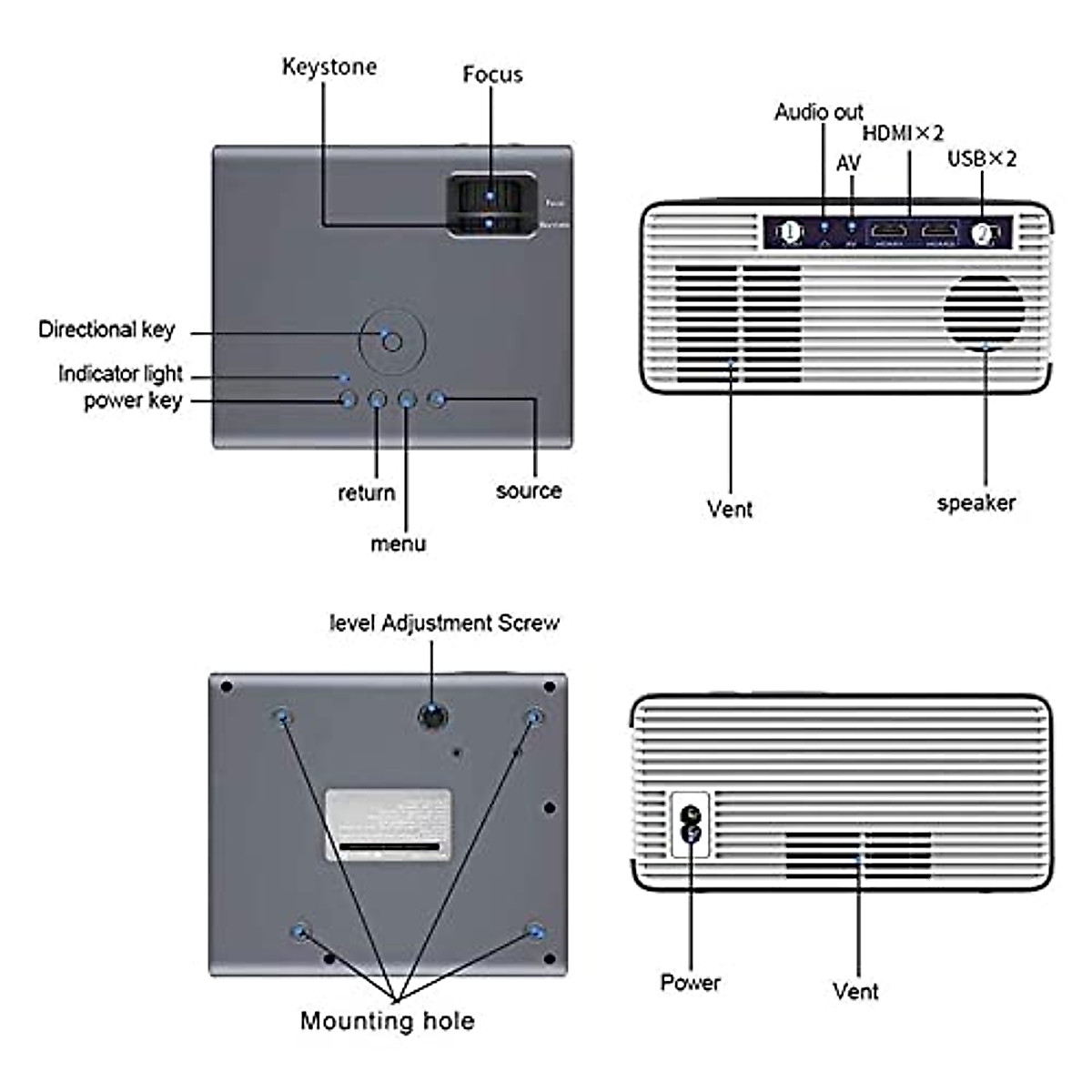 HHWKSJ Mini Projector 3600Lumens Portable LCD Projector Full HD 1080P Supported, Compatible with Smartphone, Games, Projector for Outdoor Movies