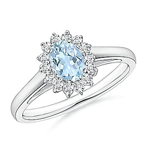 Carillon Princess Diana Inspired 925 Sterling Silver 1.20 Ctw Oval Aquamarine Gemstone Women Solitaire Accents Ring (Sterling Silver, 6)