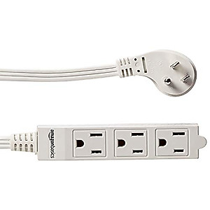 Amazon Basics 3-Foot 3-Prong Indoor Extension Cord Power Strip - Flat Plug, Grounded - 13 Amps, 1625 Watts, 125 VAC - 2-Pack, White