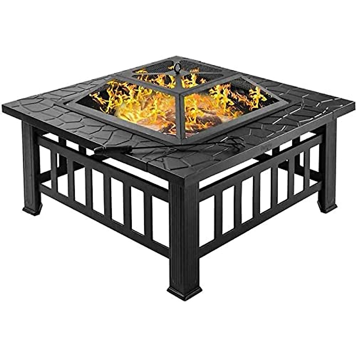 LEAYAN Garden Fire Pit Portable Grill Barbecue Rack Propane Fire Pit, Outdoor Metal Brazier Square Table Multi-Purpose Square Fireplace Garden Patio Heater for Party for Camping Backyard