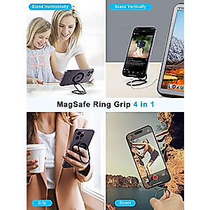 【2023 Upgraded】 Mag Safe Phone Ring Holder, SUPERONE Adjustable Magnetic Kickstand & Removable Phone Grip Compatible with Wireless Charging Only for iPhone 15 & 14 & 13 & 12 Series - Black
