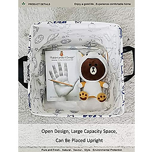 ONOEV Square Fabric storage box, decorative basket and finishing basket with handle are used for the storage of clothes, books and sundries (Blue Planet)