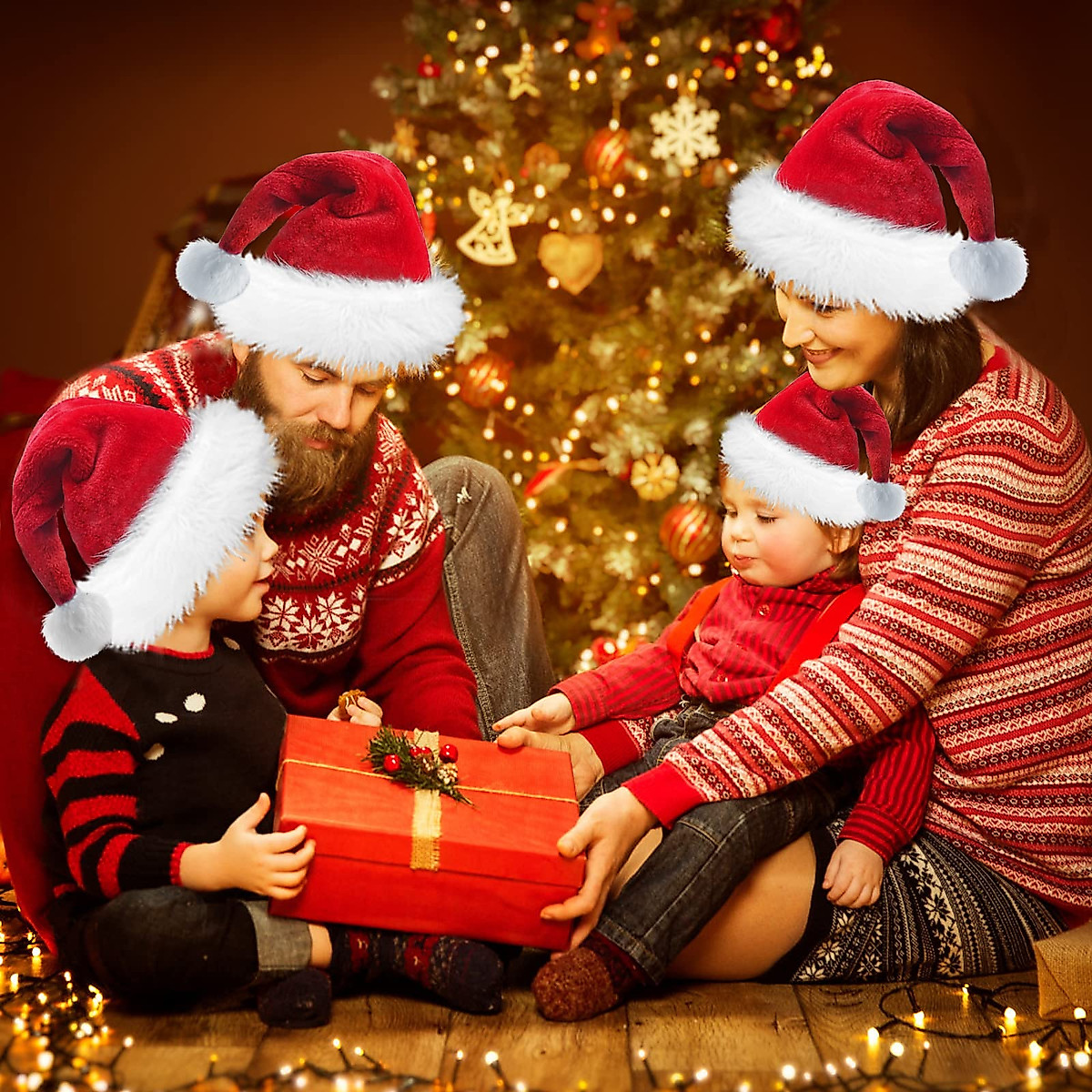 Christmas Hat Red Velvet Santa Hat Double-layer thickening Warm Comfort Unisex Holiday Xmas Hats for New Year Festive Party (Red Adults Santa Hat 1 PCS, Adults)