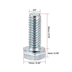 uxcell Hex Head Screw Bolts Carbon Steel 1/4"-20x3/4" Fastener Grade 5 UNC 20pcs