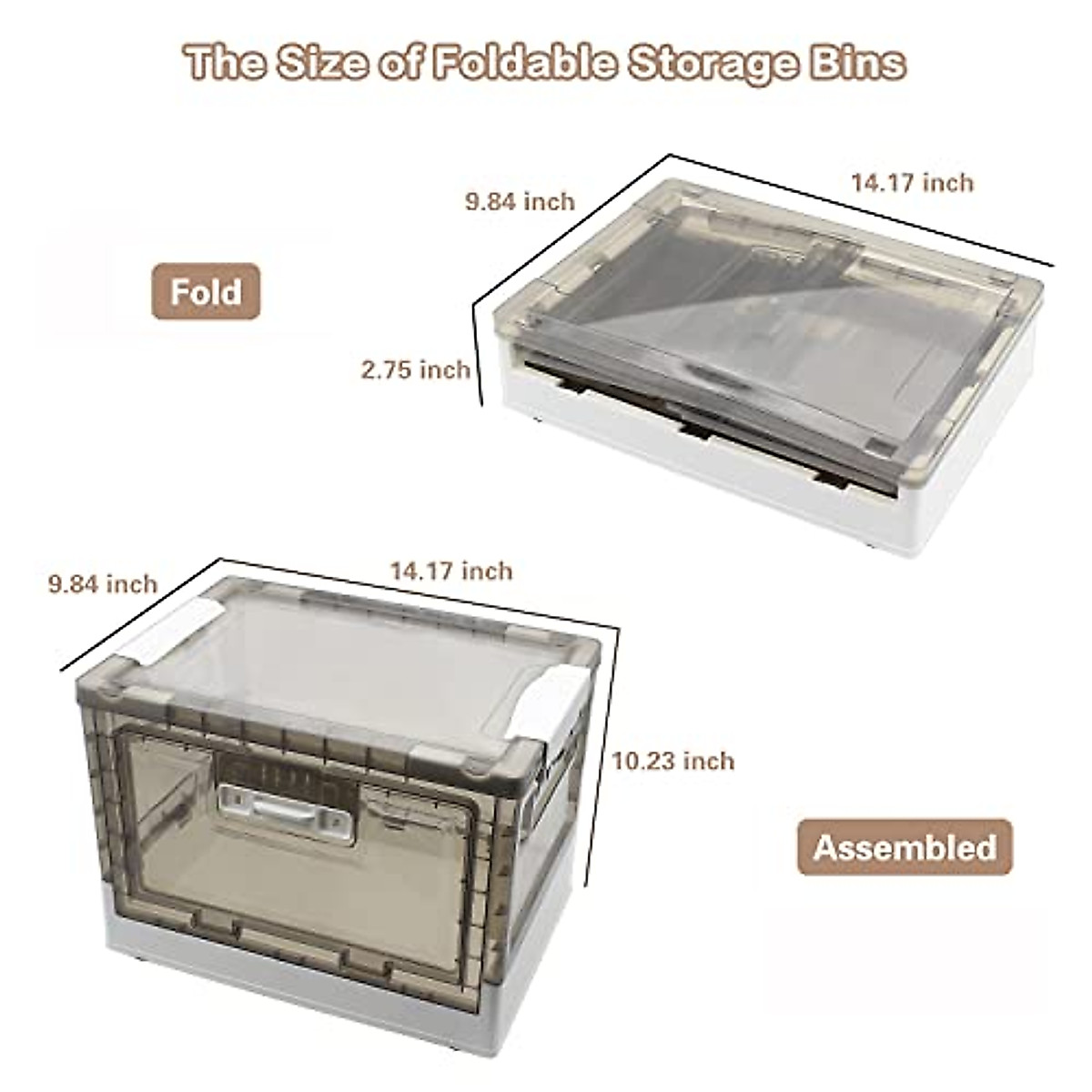 Dollox 2 Pack Plastic Storage Bins with Lids, Stackable Clear Storage Bins Storage Cart Foldable Box with Wheels Storage Box Totes for Home Room Organizer