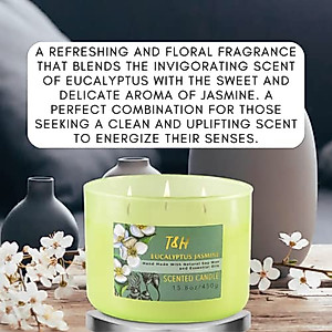 Stress Relief Aromatherapy Candle for Men & Women - Eucalyptus Jasmine 3 Wick Candle with Lavender, Mandarin & Balsam - Strong Scented Candles for Home 15.8 oz - Natural Soy Candles, Eucalyptus Candle