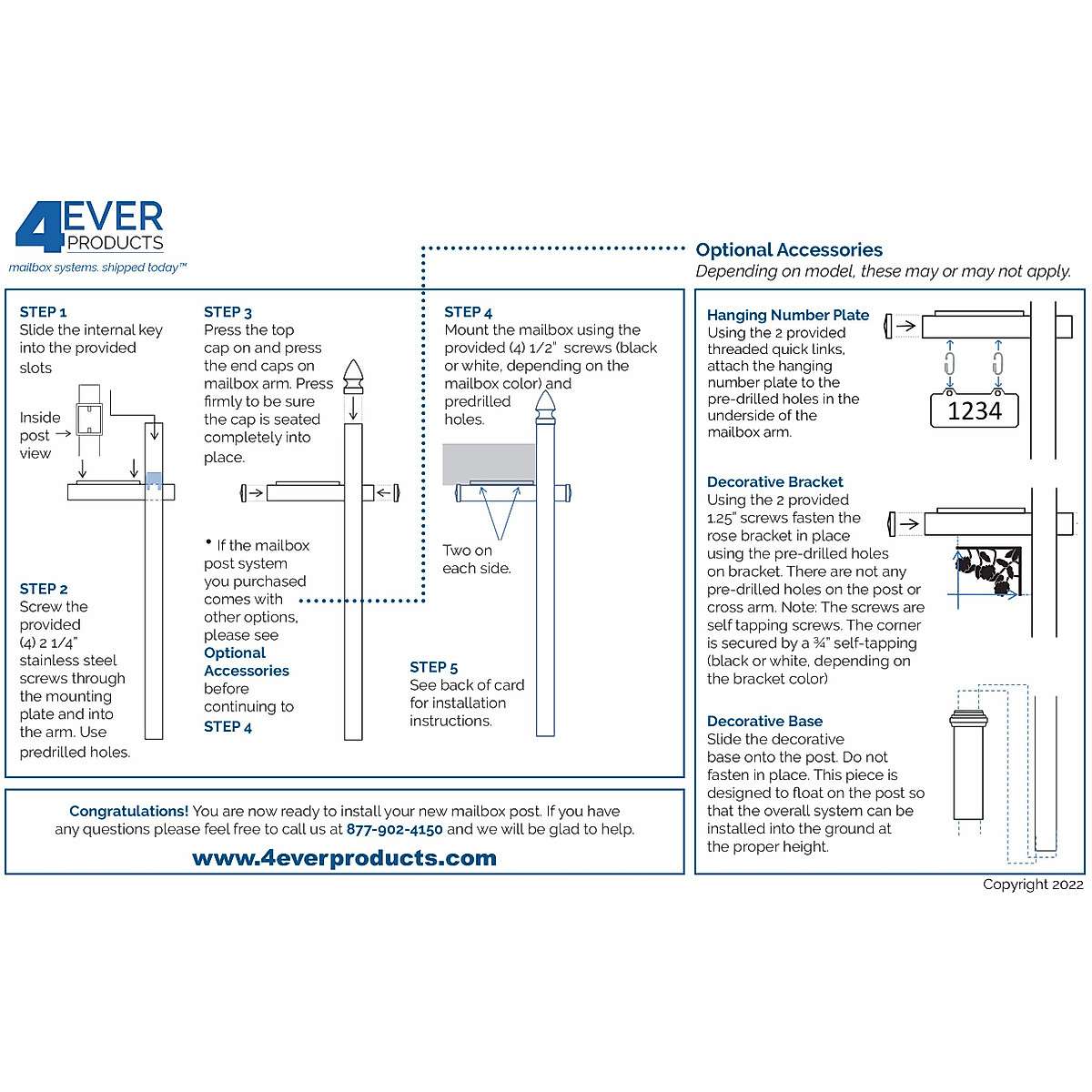 4Ever Products Vinyl Mailbox Post System - Includes Black Steel Mailbox and Custom Address Plate (White)