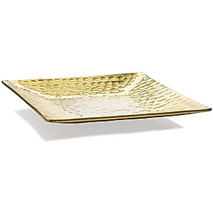 Red Co. Fancy Handcrafted Hammered Gilded Serving Tray, Square Centerpiece Platter, Gold Finish, Small Size, 6-inch