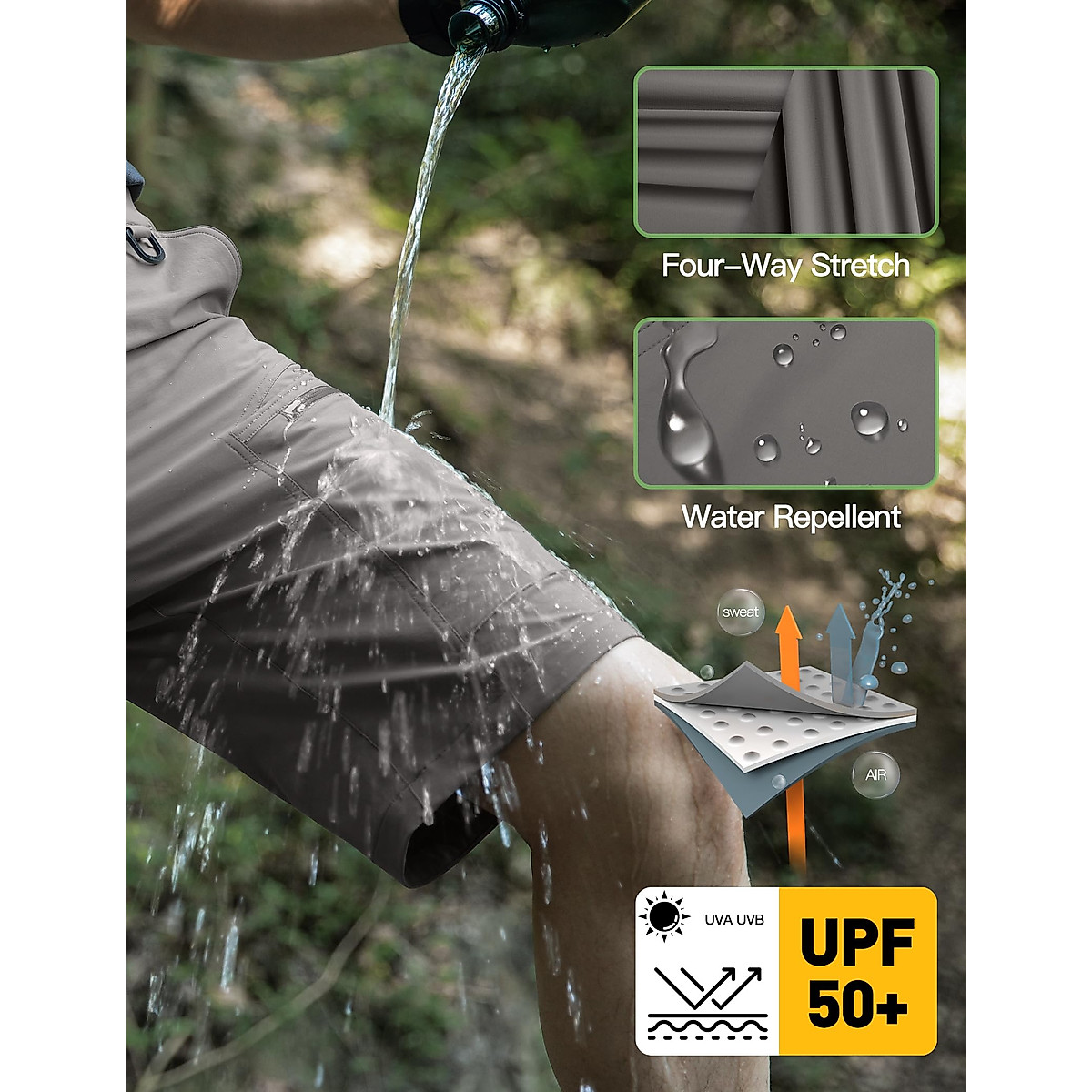 FREE SOLDIER Men's Lightweight Breathable Quick Dry Tactical Shorts Hiking Cargo Shorts Nylon Spandex(Gray 38Wx12L)